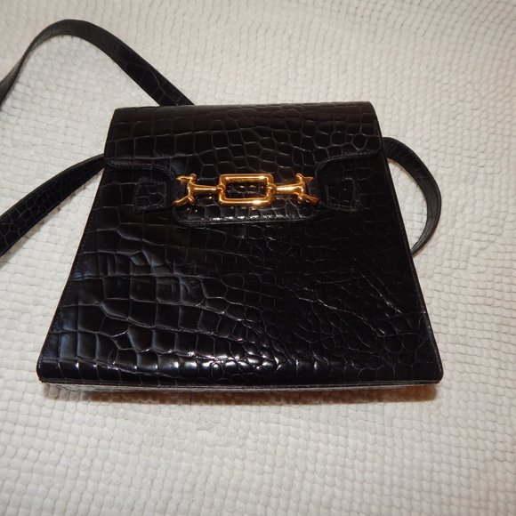Talbots | Bags | Vintage Ladies Talbots Black Croc Leather Purse ...